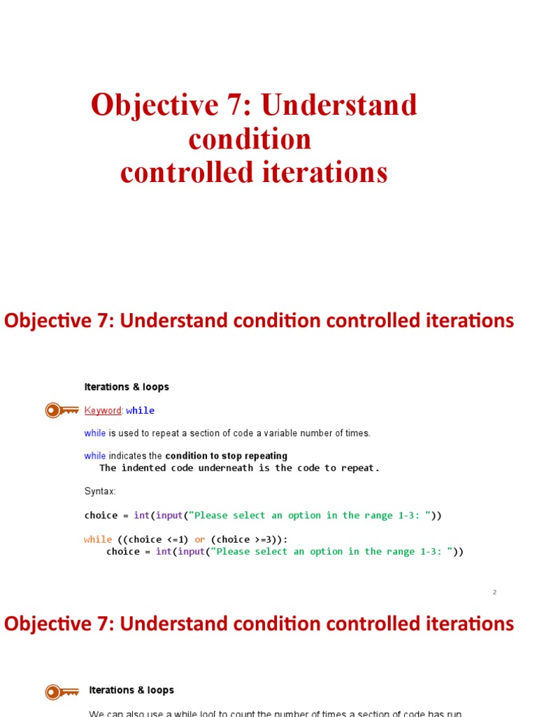 Objective 7: Understand Condition Controlled Iterations | PDF ...
