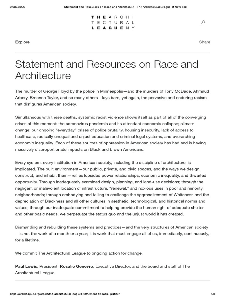 Statement and Resources On Race and Architecture - The Architectural ...