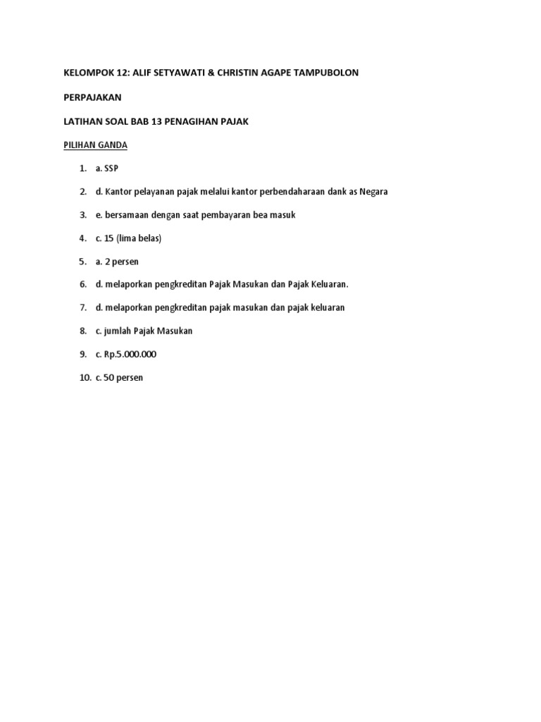 Kelompok 12 Latihan Soal Perpajakan Bab 13&14 | PDF