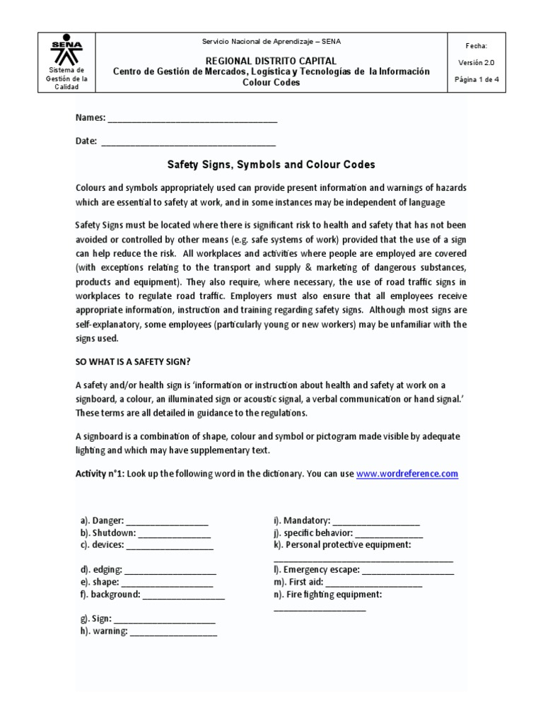 Safety Signs, Symbols and Colour Codes | Download Free PDF ...