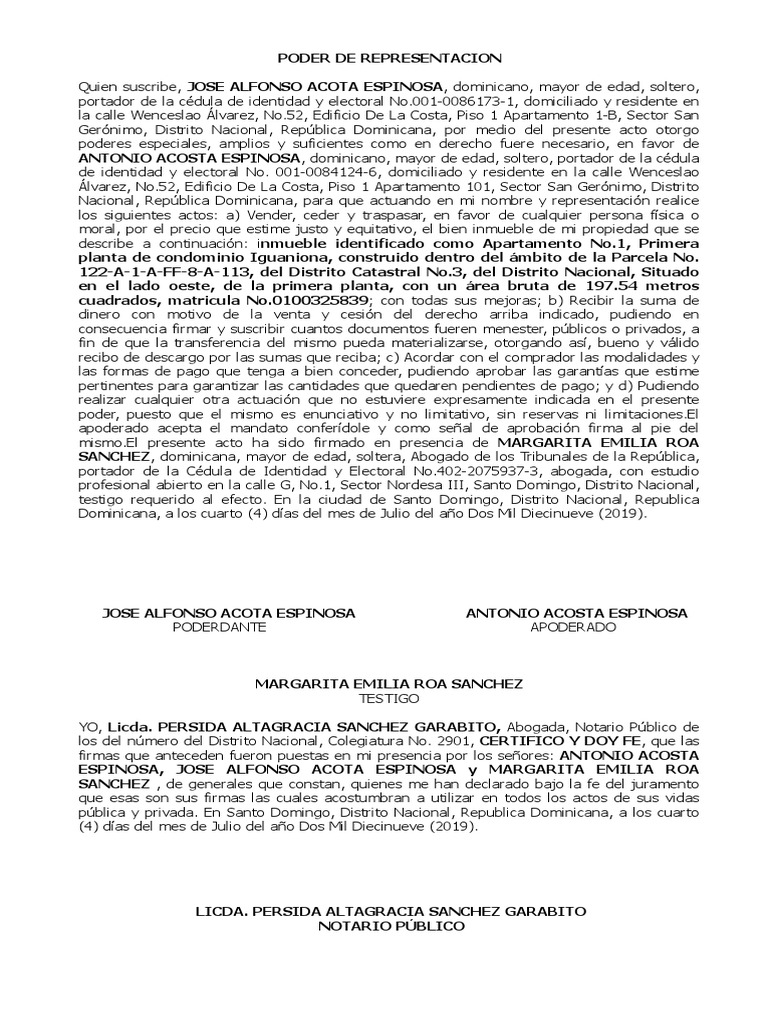 Poder de Representación Notarial | PDF | República Dominicana | Gobierno