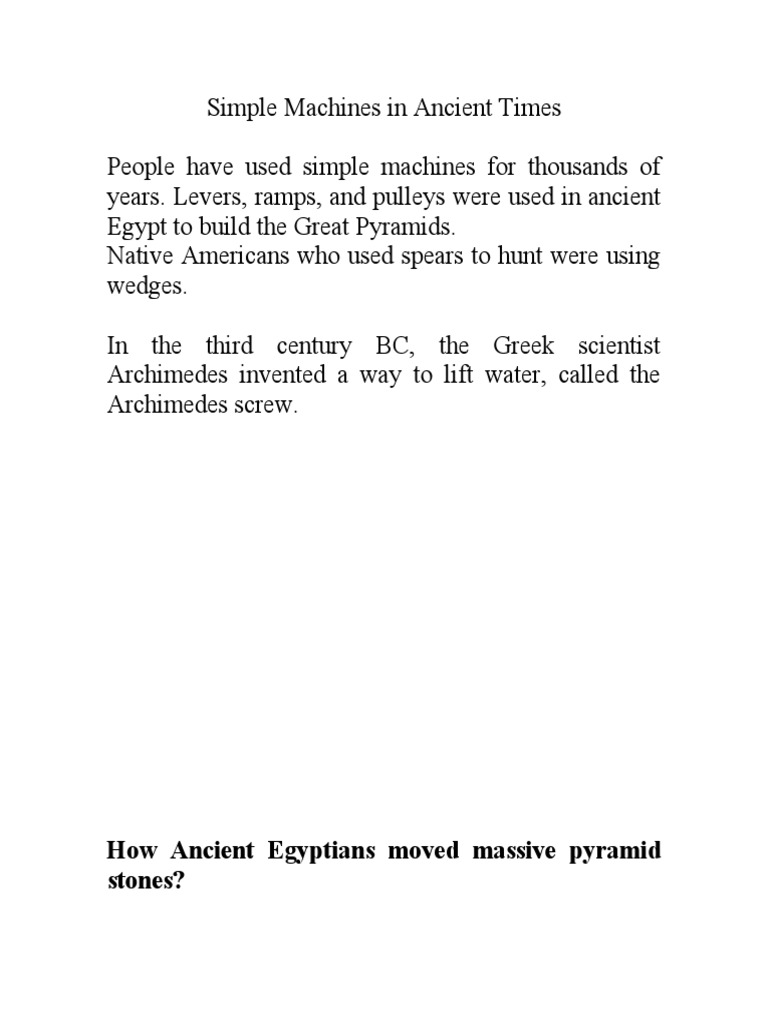 Simple Machines in Ancient Times | PDF