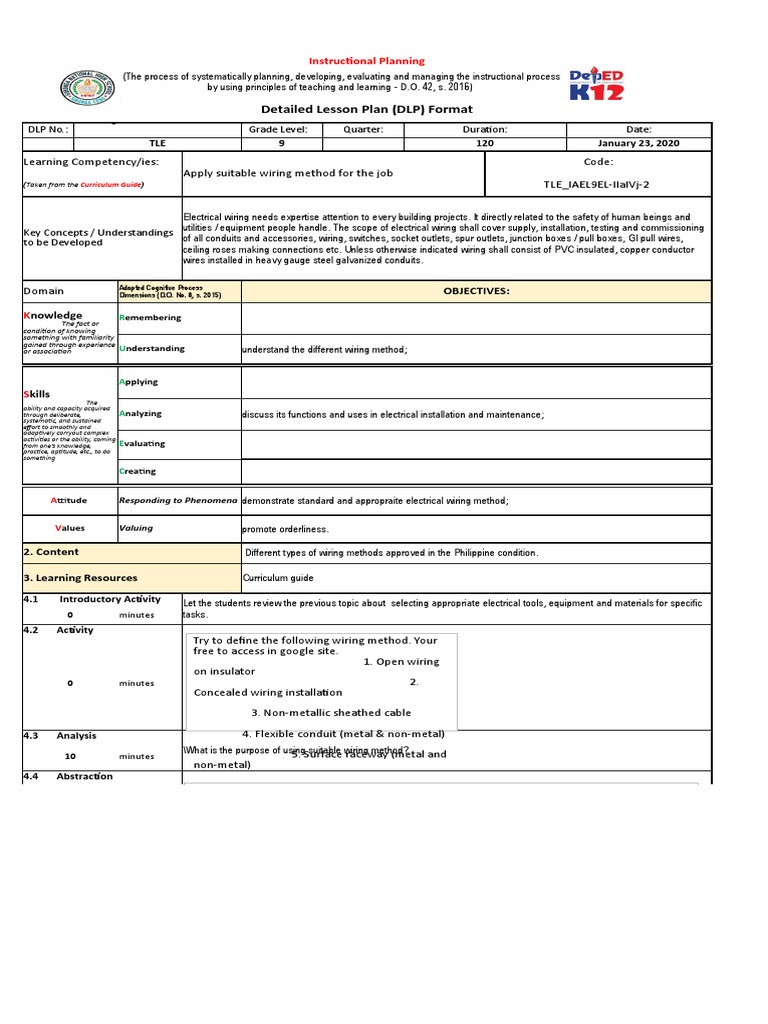 Detailed Lesson Plan (DLP) Format: Instructional Planning | PDF ...