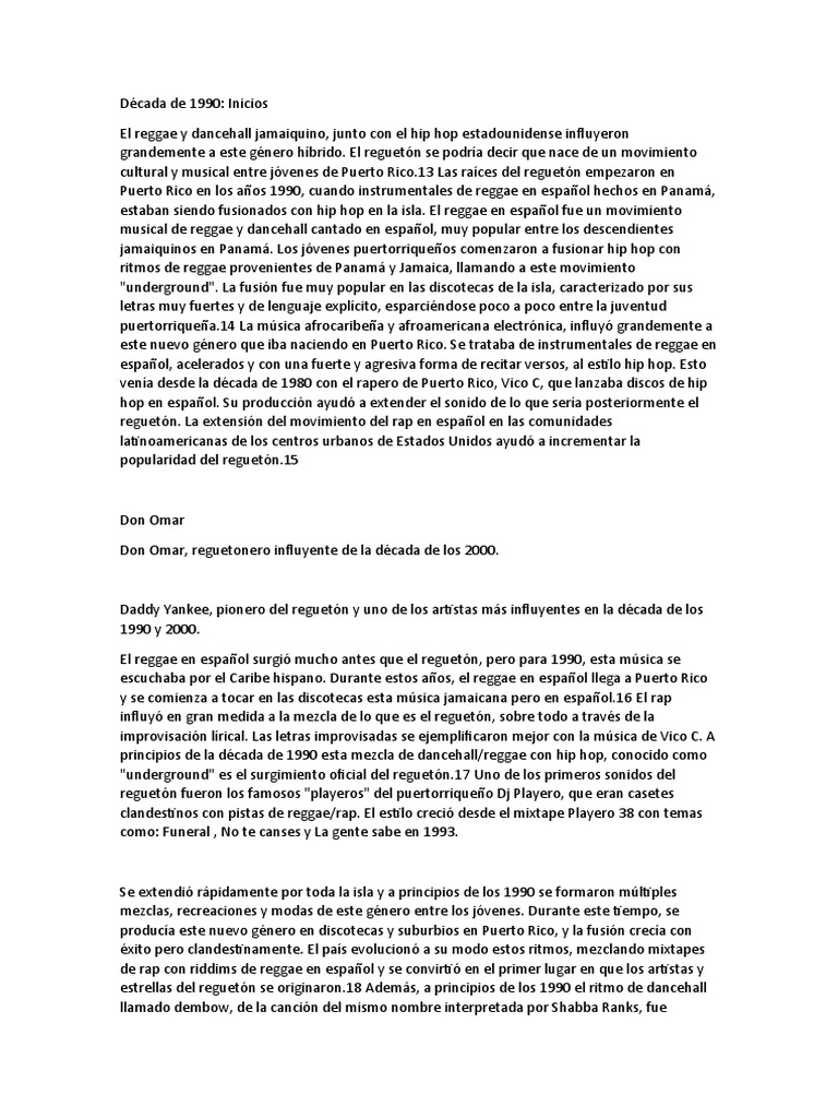 Historia Reggaeton | PDF | Musica Popular | Subgéneros musicales