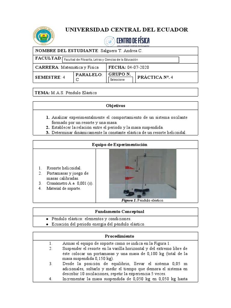 Análisis experimental del movimiento oscilatorio de un péndulo elástico ...