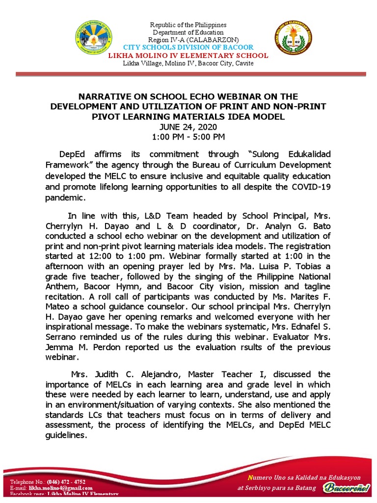 Edited Narrative-report-June-24-with-template | PDF | Teaching | Pedagogy