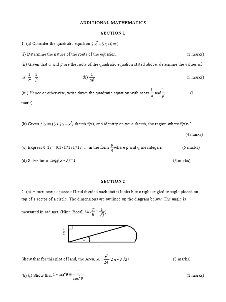 Additional Mathematics | PDF | Angle | Equations