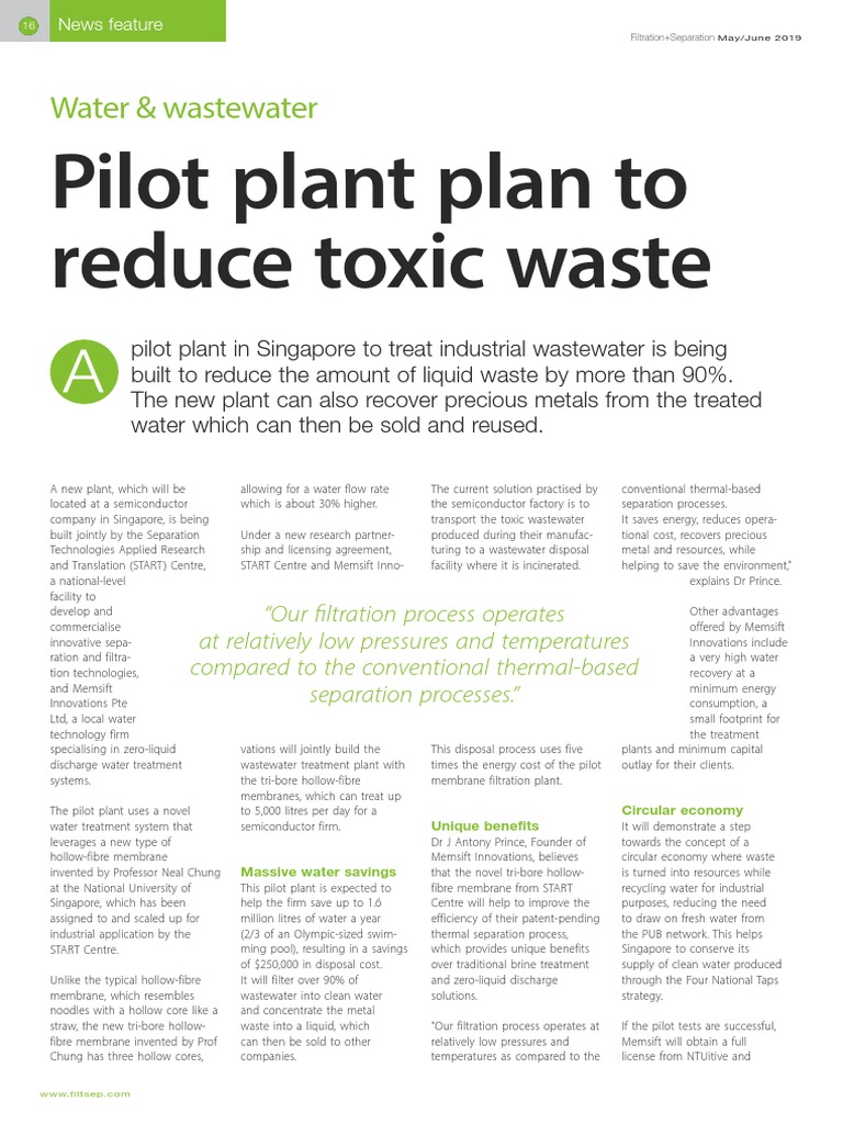 Pilot Plant Plan To Reduce Toxic Waste | PDF | Waste | Membrane