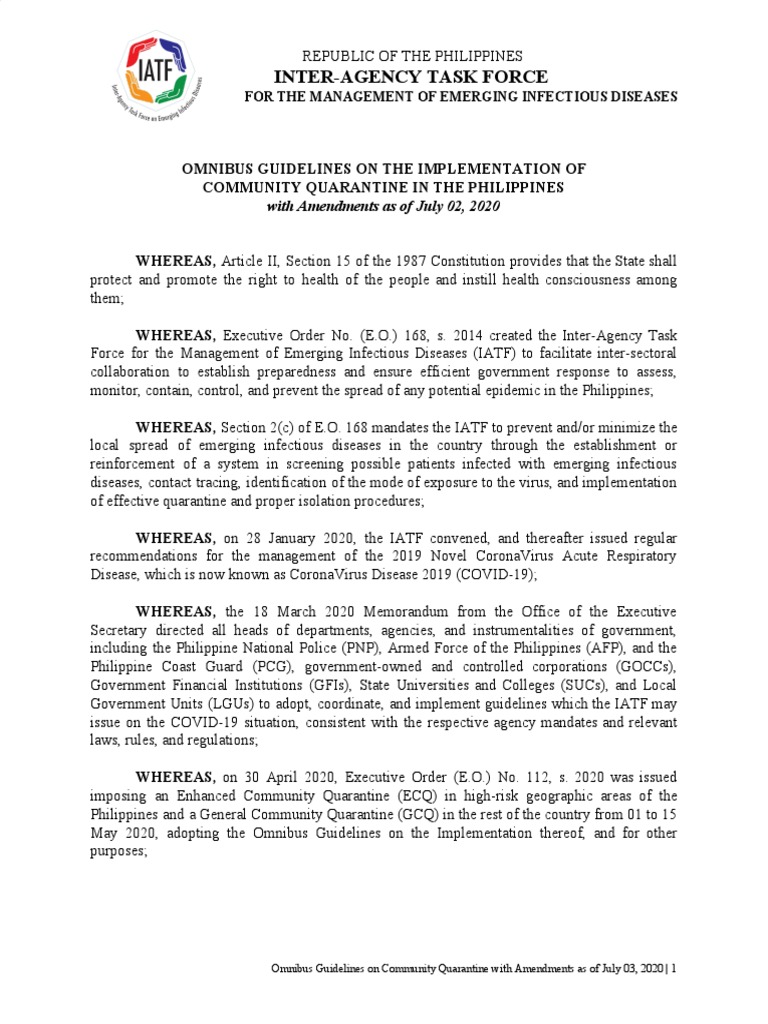 Community Quarantine Guidelines Philippines | PDF | Business | Wellness