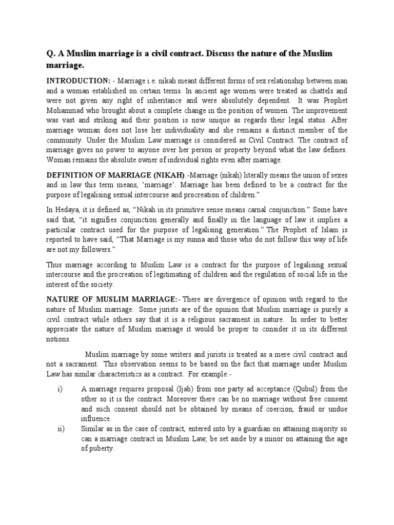 Muslim Marriage: A Civil Contract and Religious Sacrament | PDF | Marriage | Sharia