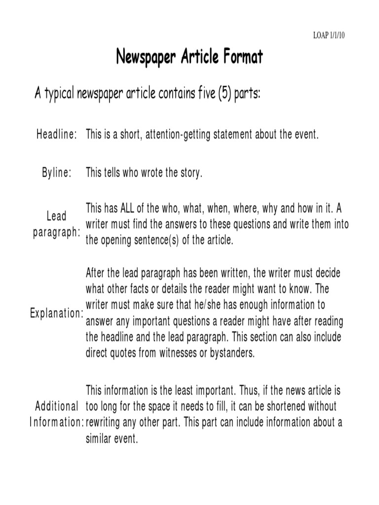 Newspaper Article Structure Guide | PDF