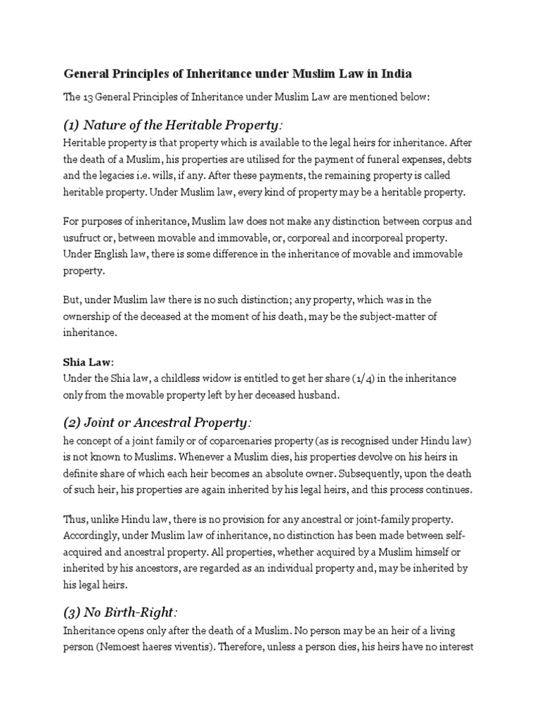 Inheritance Muslim Law | PDF | Inheritance | Real Property