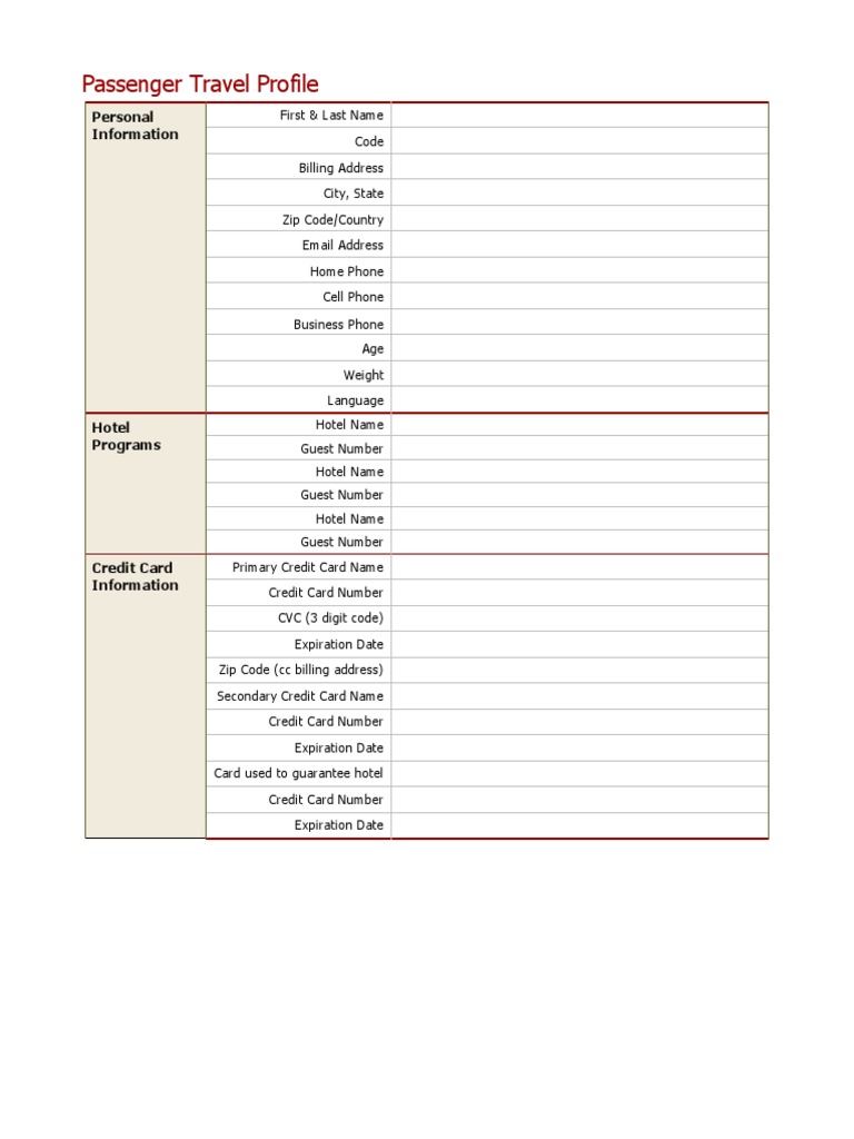 Comprehensive Passenger Travel Profile | PDF