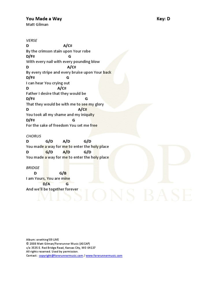 OT 09 Live - You Made A Way Chord Chart | PDF | Songs | Musical Forms