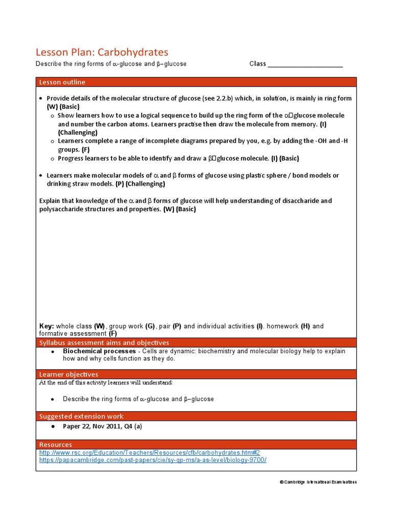 Lesson Plan: Carbohydrates: Lass | PDF | Teaching Methods & Materials ...