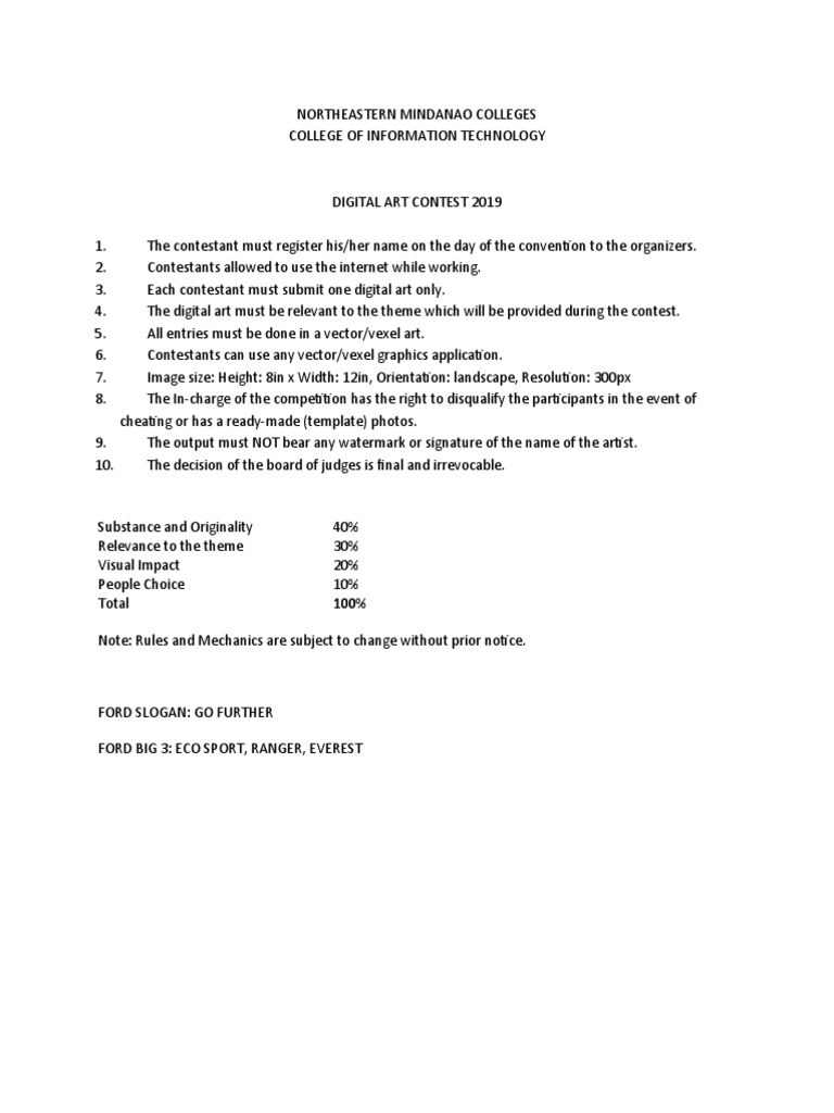 Digital Art Contest Criteria | PDF