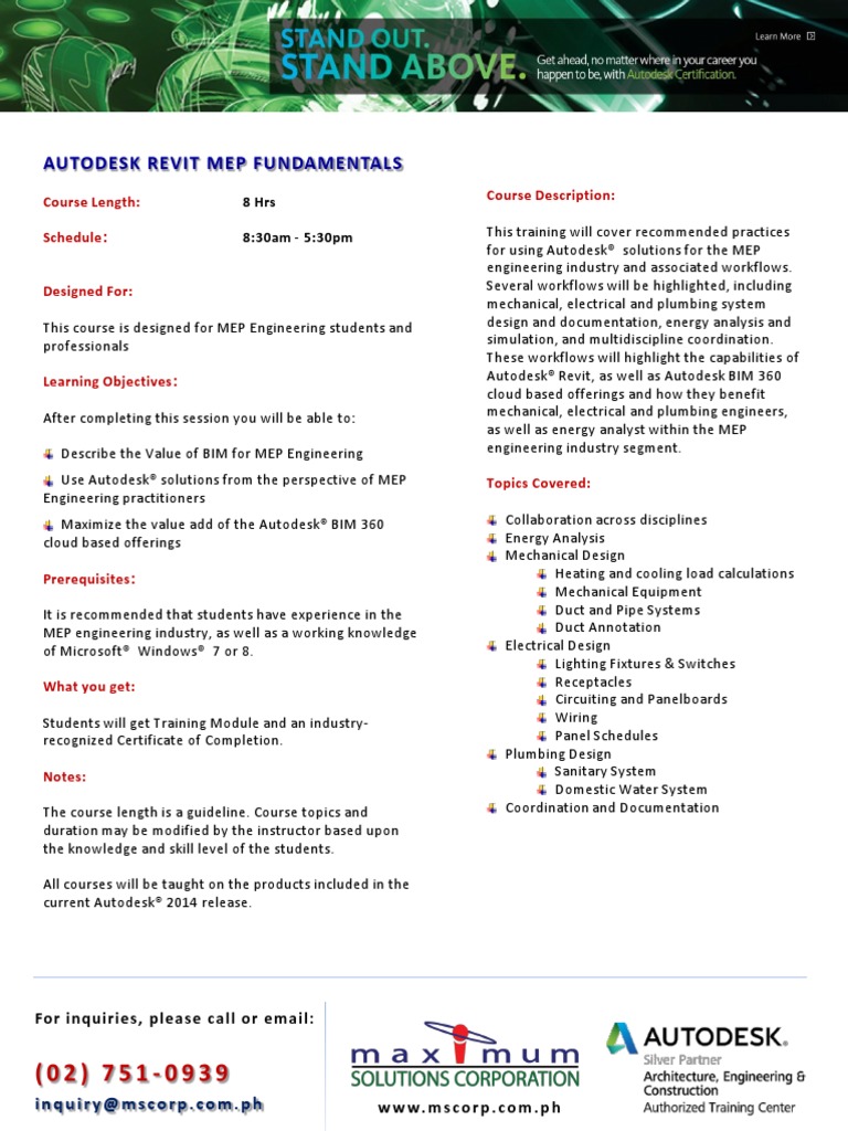 Autodesk Revit Mep Fundamentals: 8 Hrs 8:30am - 5:30pm | PDF | Autodesk ...