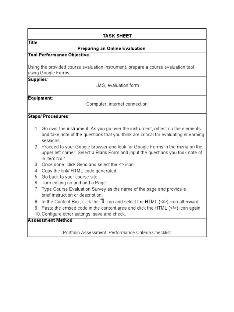 TASK SHEET - Online Evaluation Tool | PDF