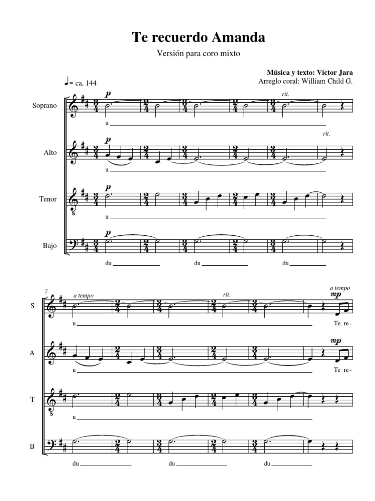 Te Recuerdo Amanda Mixto | PDF | Musica coral | Música vocal