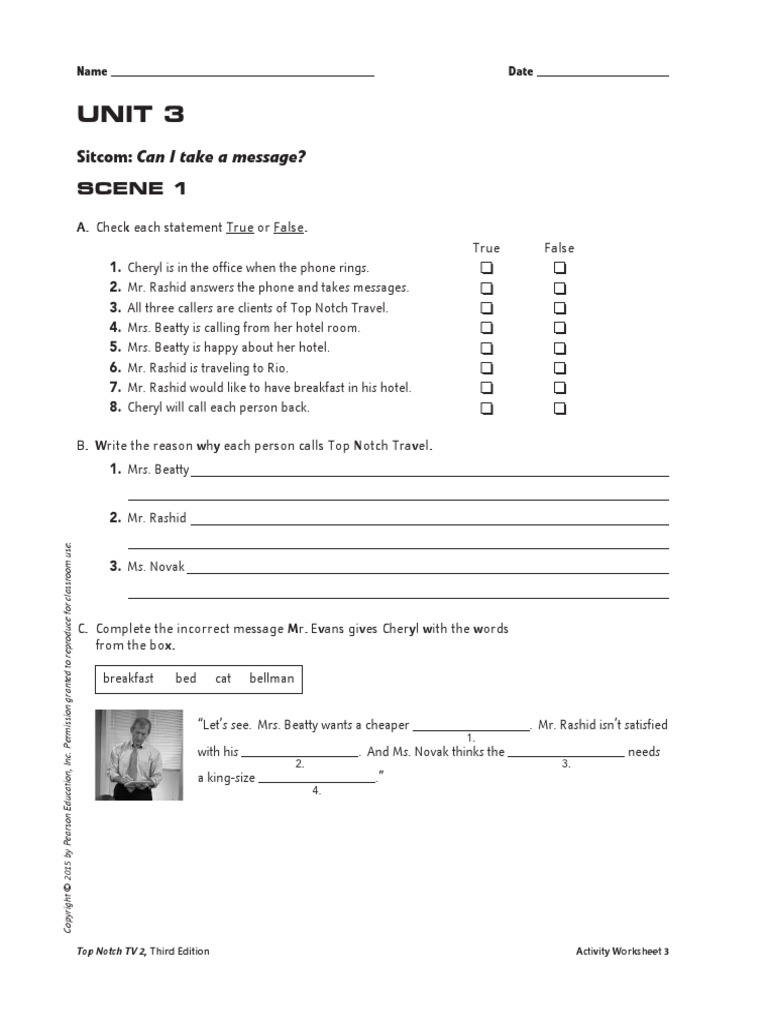 Unit 3: Sitcom: Can I Take A Message? Scene 1 | PDF