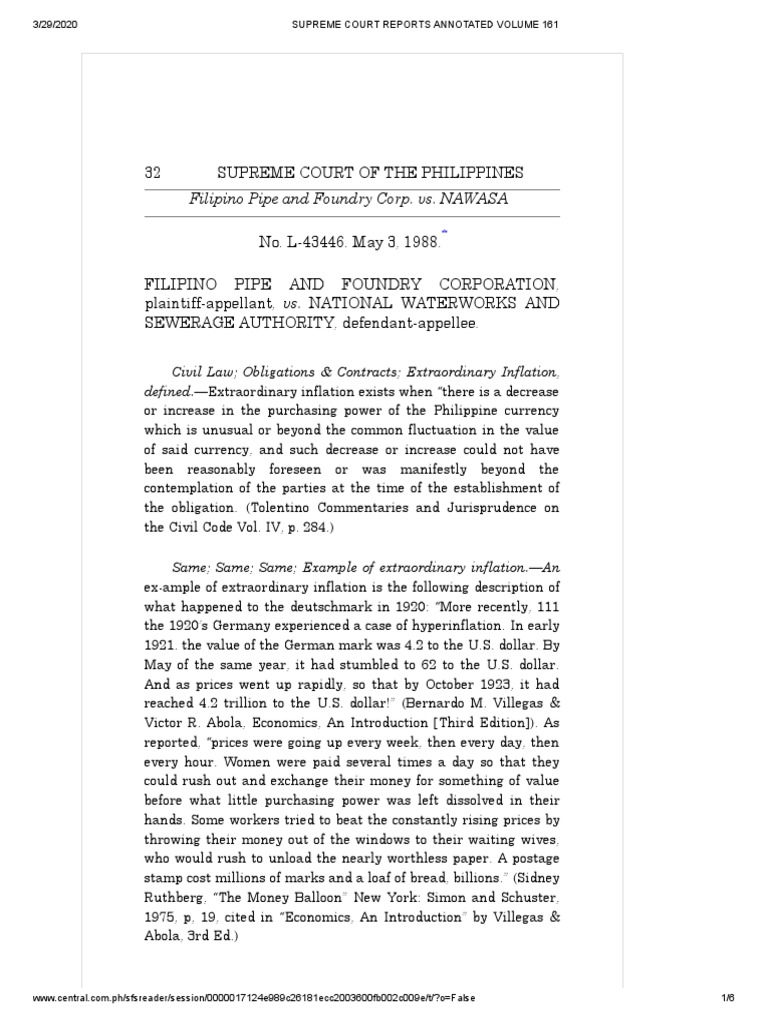 Filipino Pipe - Foundry Corp. v. NAWASA | PDF | Lawsuit | Inflation