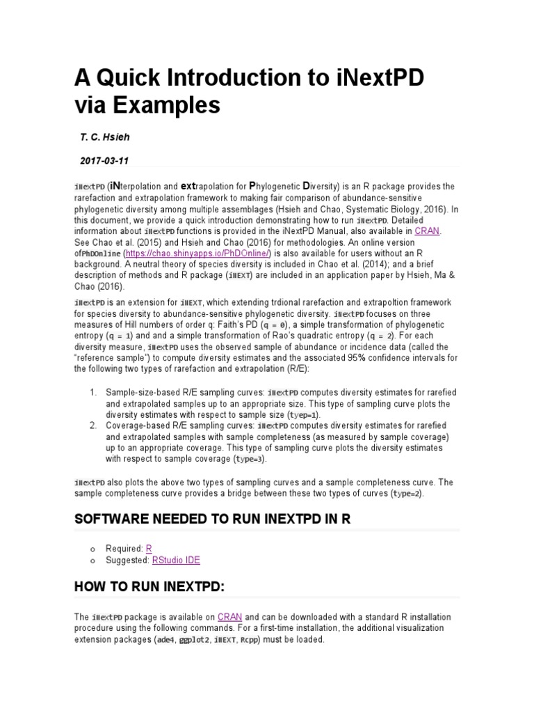 A Quick Introduction To iNextPD Via Examples | Download Free PDF ...