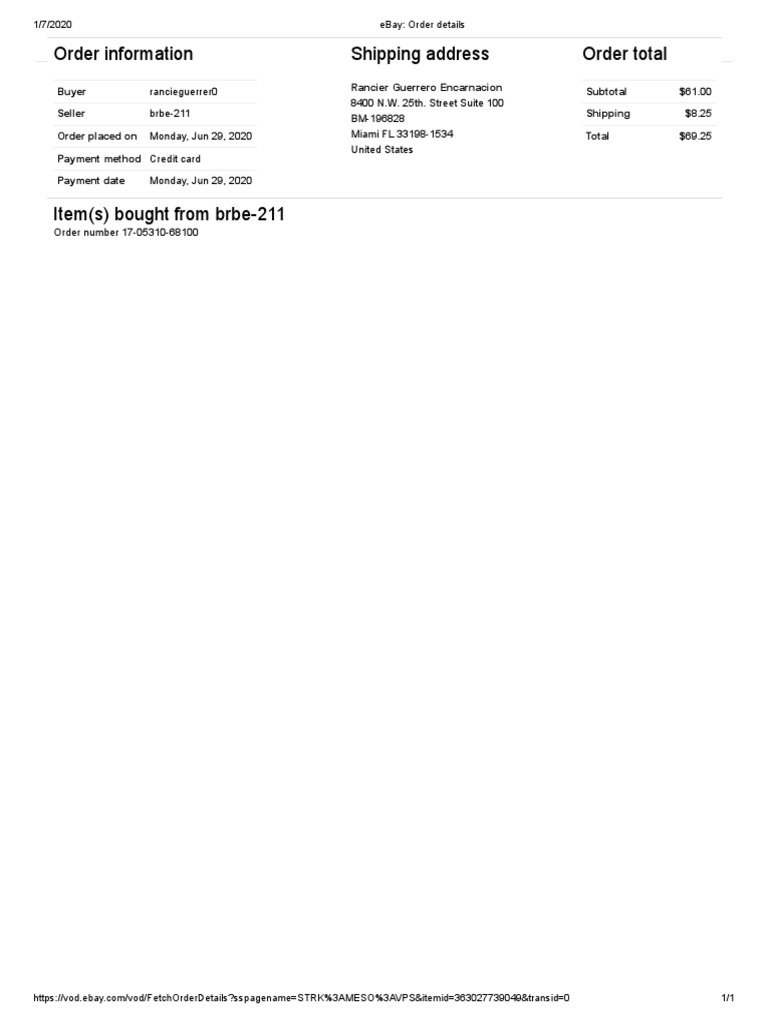 Ebay - Order Details PDF | PDF