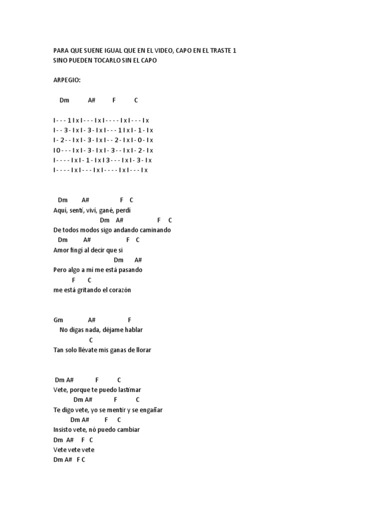 Acordes y letra de "Ya no más" | PDF