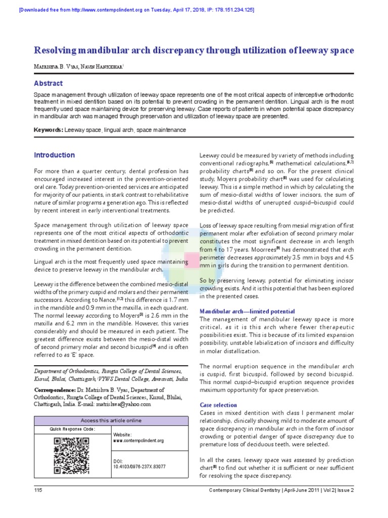 Resolving Mandibular Arch Discrepancy Through Utilization of Leeway ...