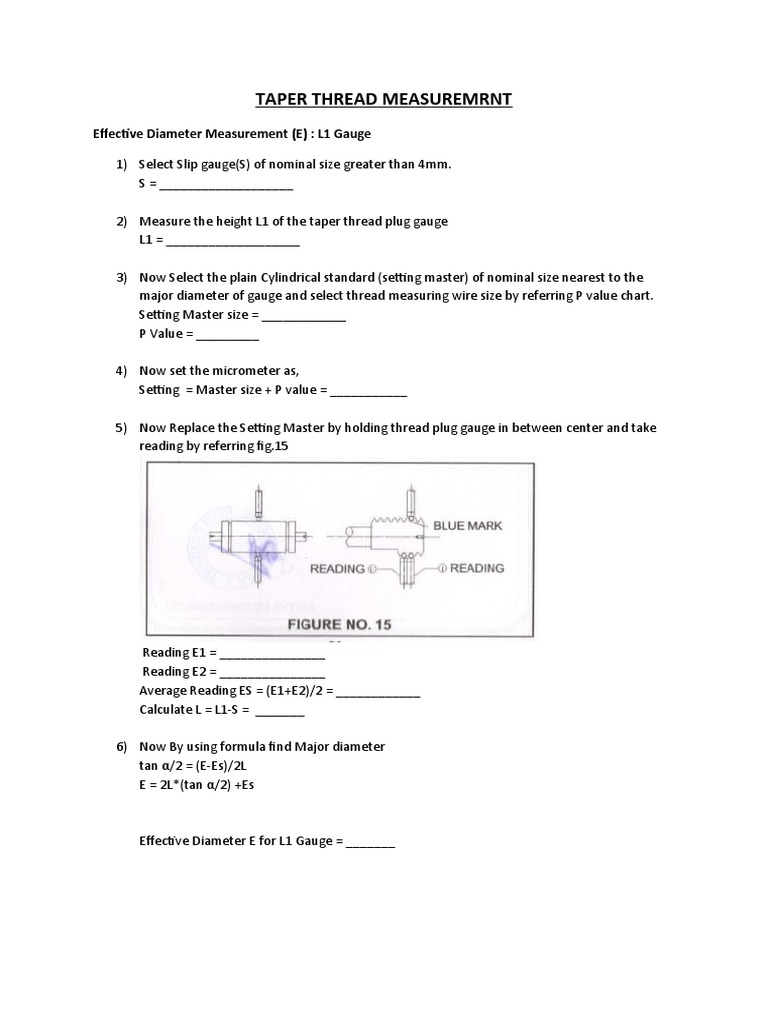 TAPER Thread - Effective Diameter Calculation | PDF