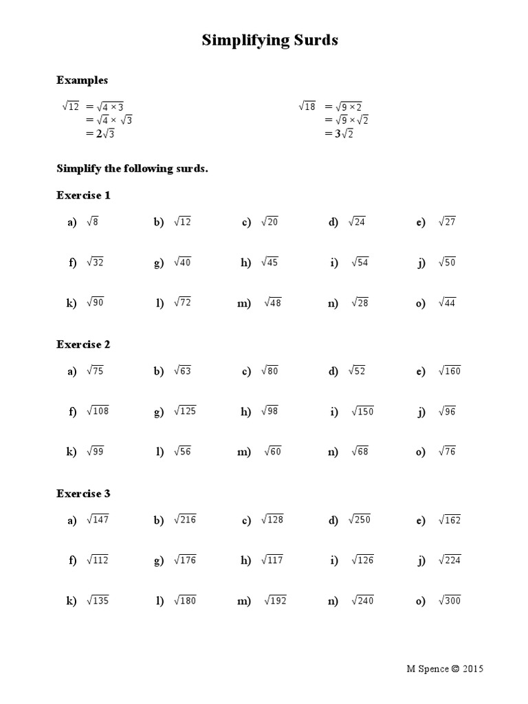 Simplifying Surds: Examples | PDF | Teaching Methods & Materials ...