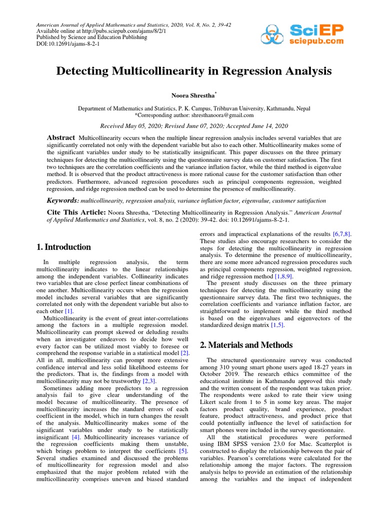 Detecting Multicollinearity In Regression Analysis Pdf Multicollinearity Regression Analysis