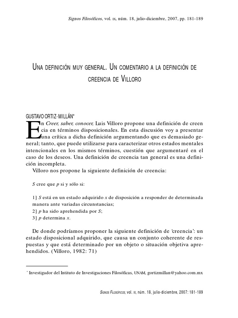 Creencias Definicion | PDF | Verdad | Mente