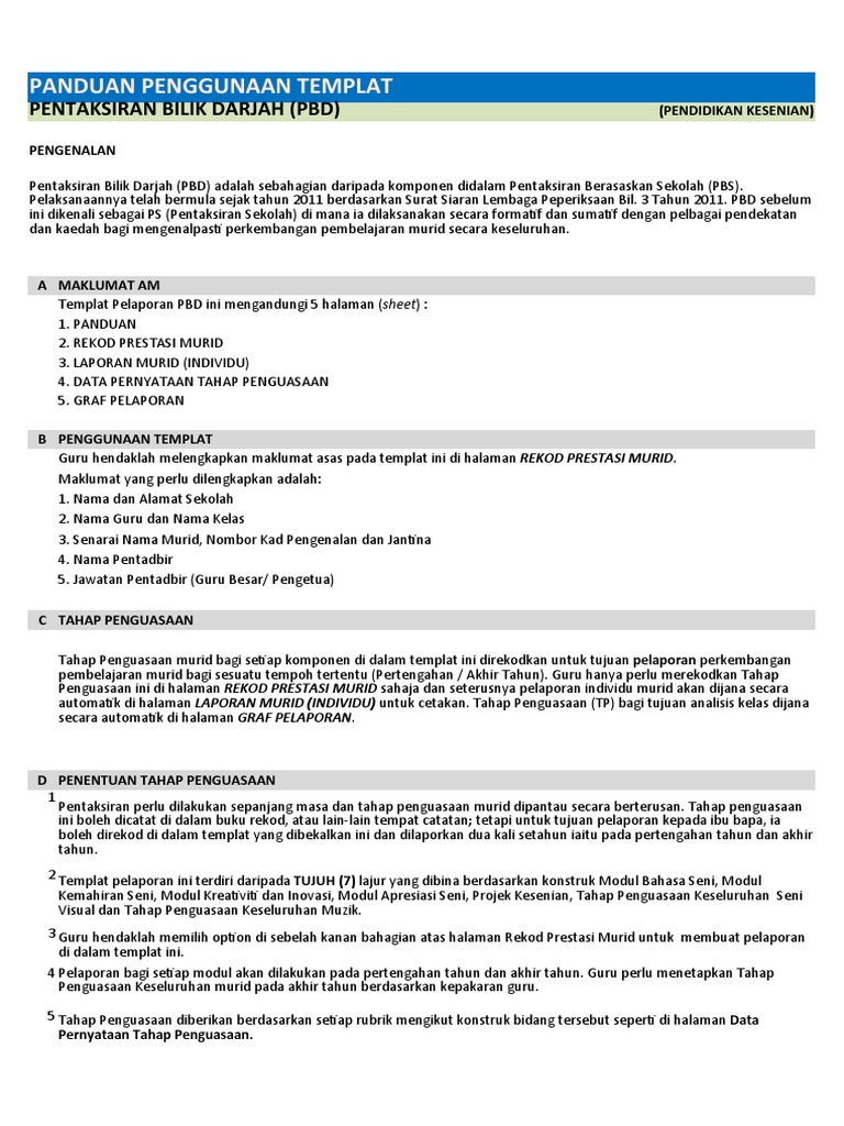 Pendidikan Kesenian Tahun 1.template Pelaporan PBD | PDF