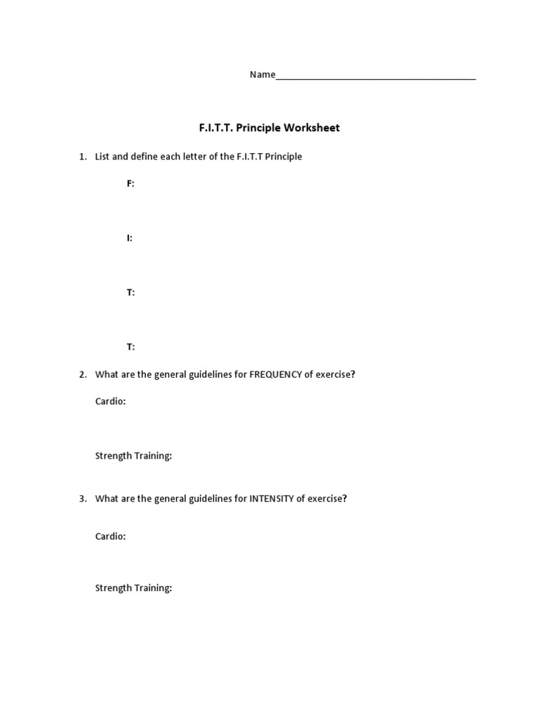 FITT Principle Worksheet PDF | PDF