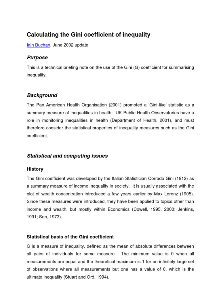 Gini Coefficient for Health Inequality | PDF | Gini Coefficient ...