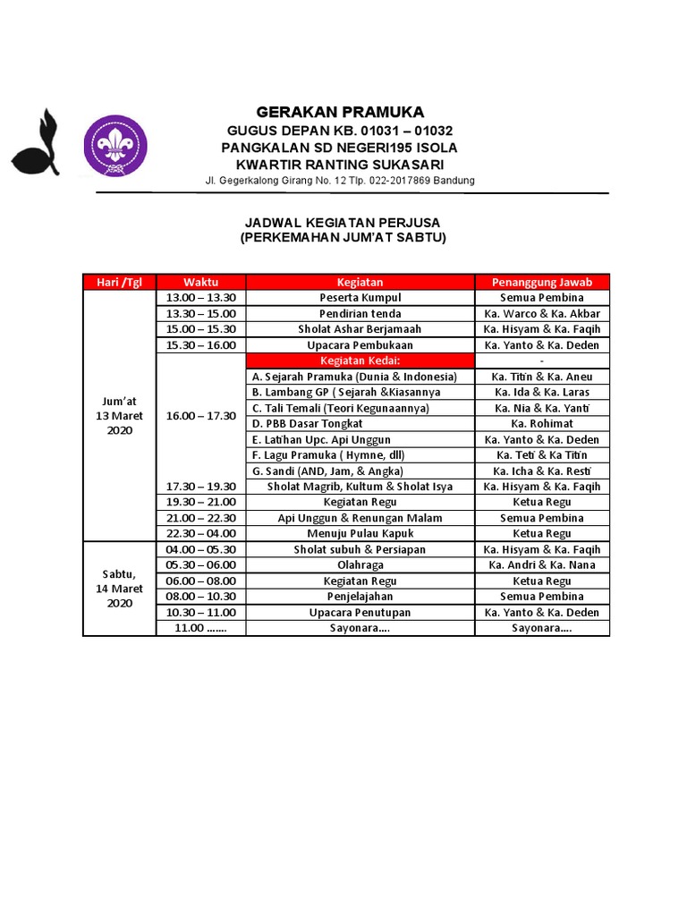 Jadwal Perjusa SDN Isola 195 | PDF