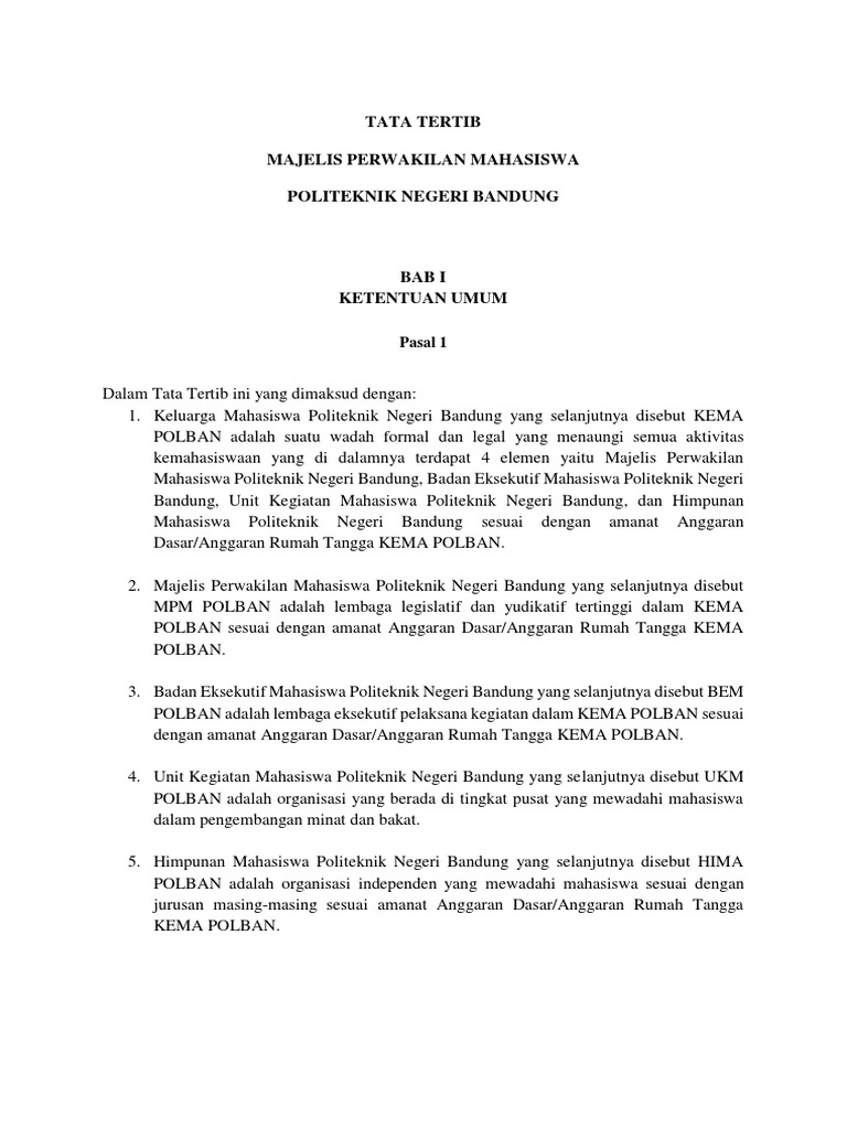 (REVISI) Rancangan TATA TERTIB MPM POLBAN 2018-2019 PDF | PDF
