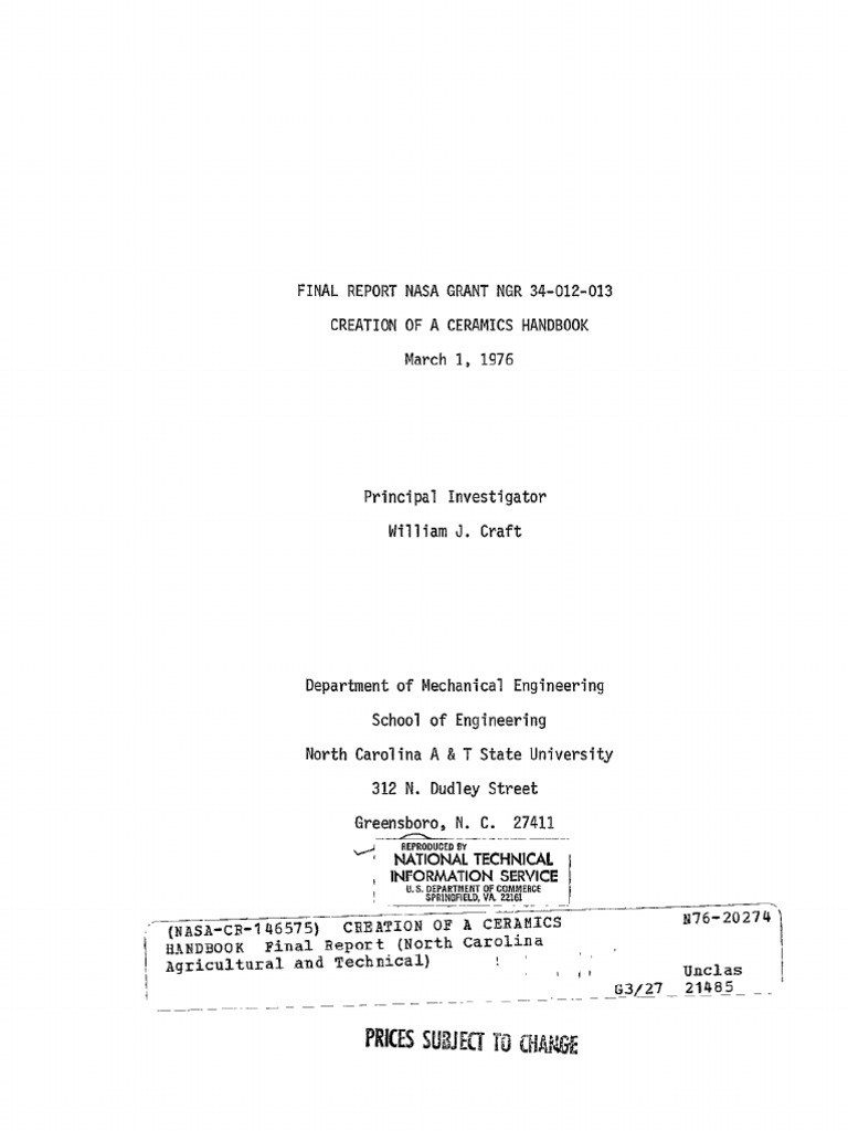 NASA - Creation of A Ceramic (1976) | PDF | Young's Modulus | Strength ...
