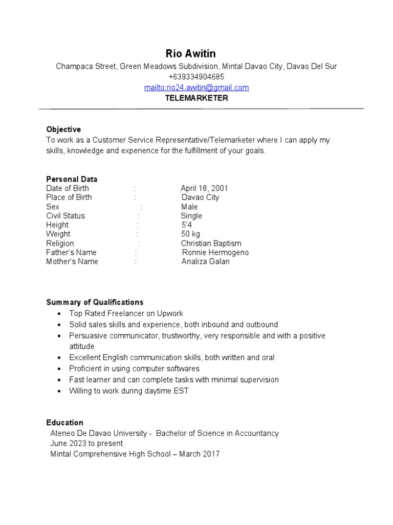 Resume For Filipino | PDF