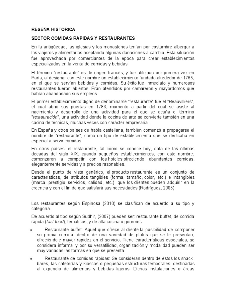 Historia de los Restaurantes Rápidos | PDF | Comida rápida | Alimentos