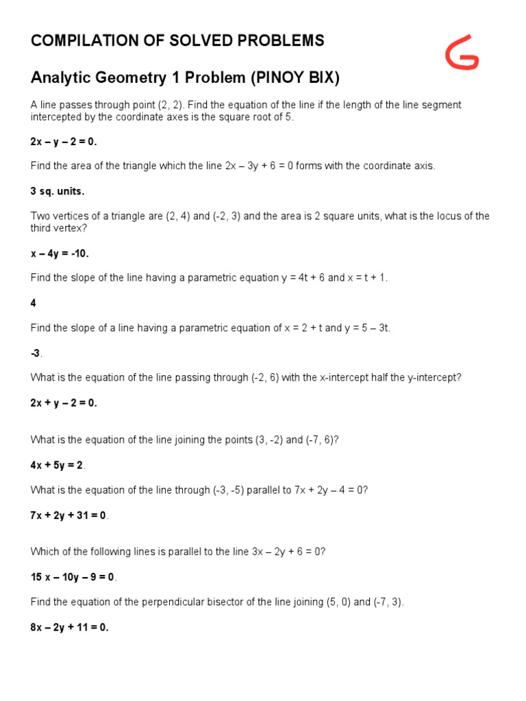 Anal Geom and Solid Geom Compilation Pinoy Bix G | PDF | Ellipse | Line (Geometry)