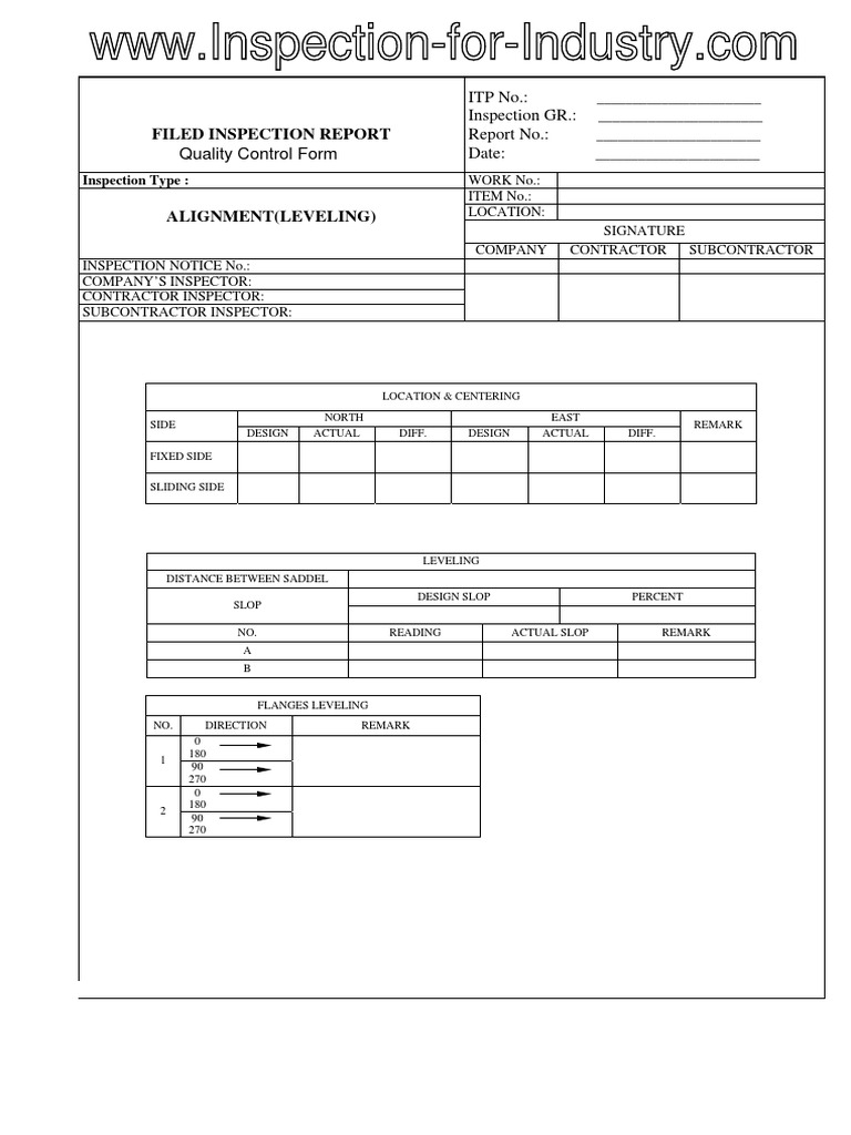 Alignment Leveling Quality Control and Inspection Report Form PDF | PDF