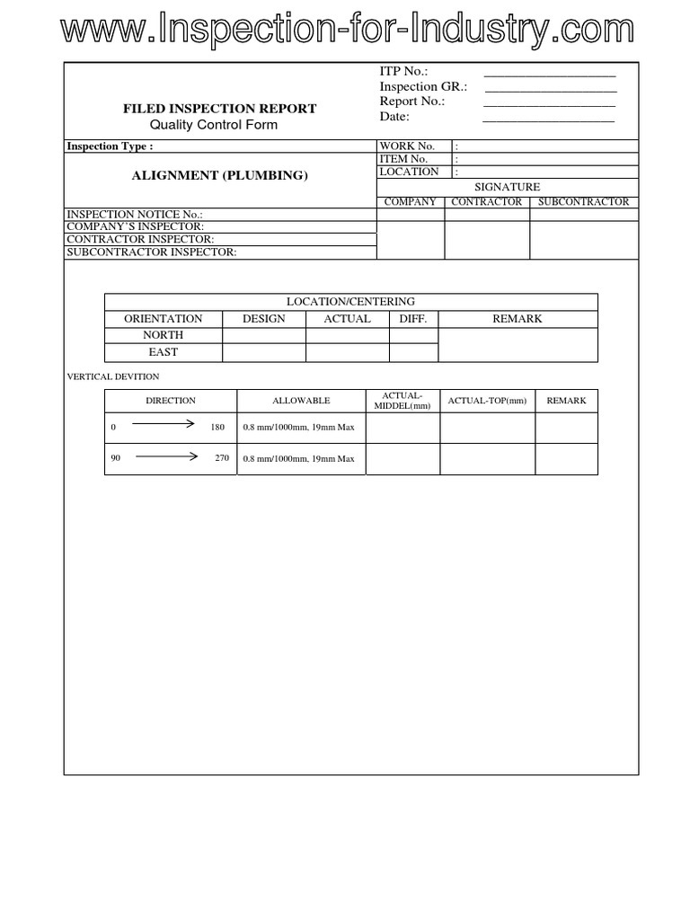 Alignment Plumbing Quality Control and Inspection Form PDF | PDF