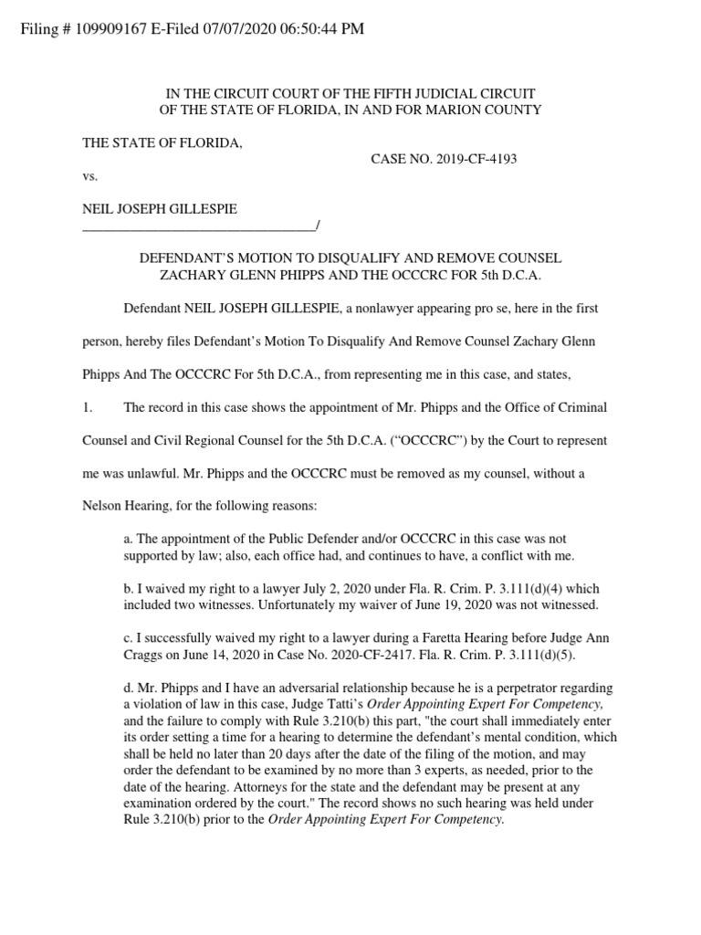Defendants Motion To Disqualify and Remove Counsel Phipps and OCCCRC ...