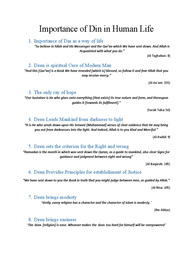 Importance of Din in Human Life | PDF | Prophets And Messengers In ...