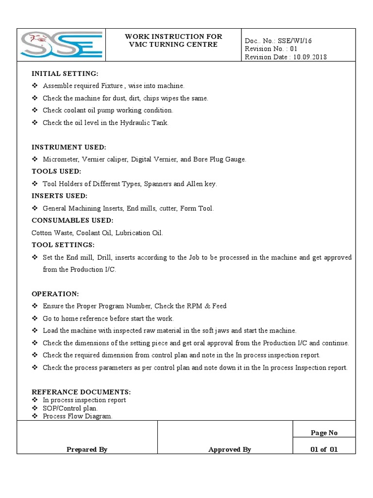 16.work Instruction For VMC | PDF