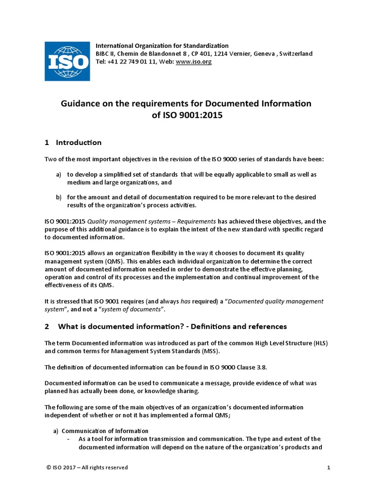 Guidance On The Requirements For Documented Information of ISO 9001: ...