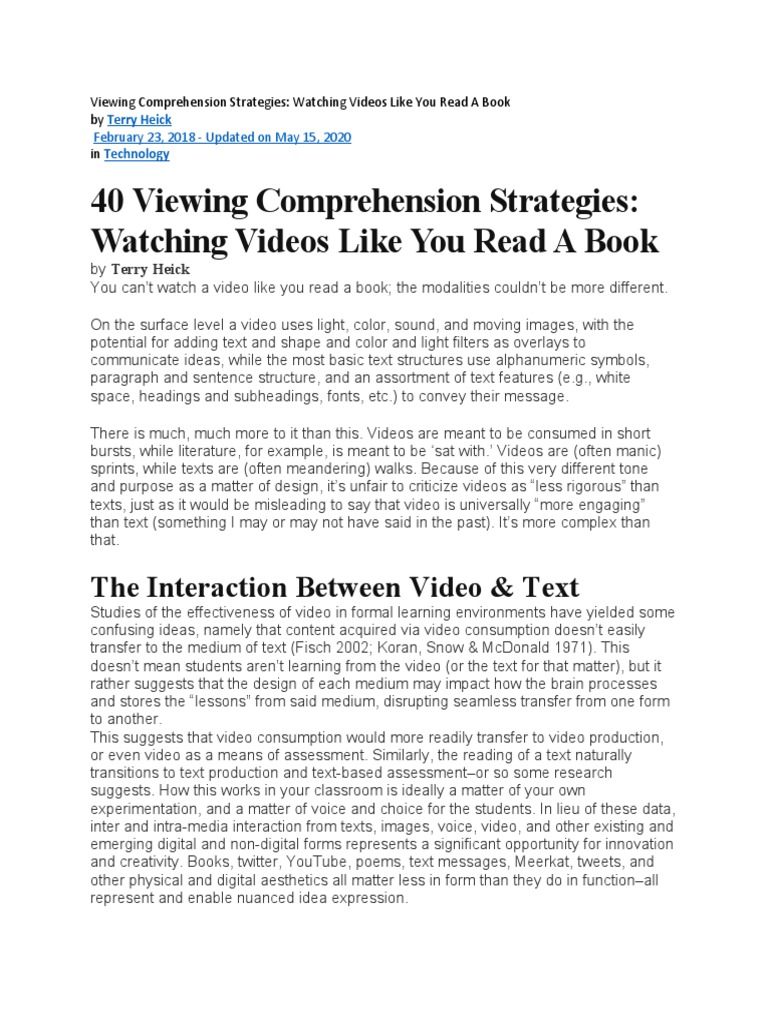 Viewing Comprehension Strategies | PDF | Air Pollution | Reading ...