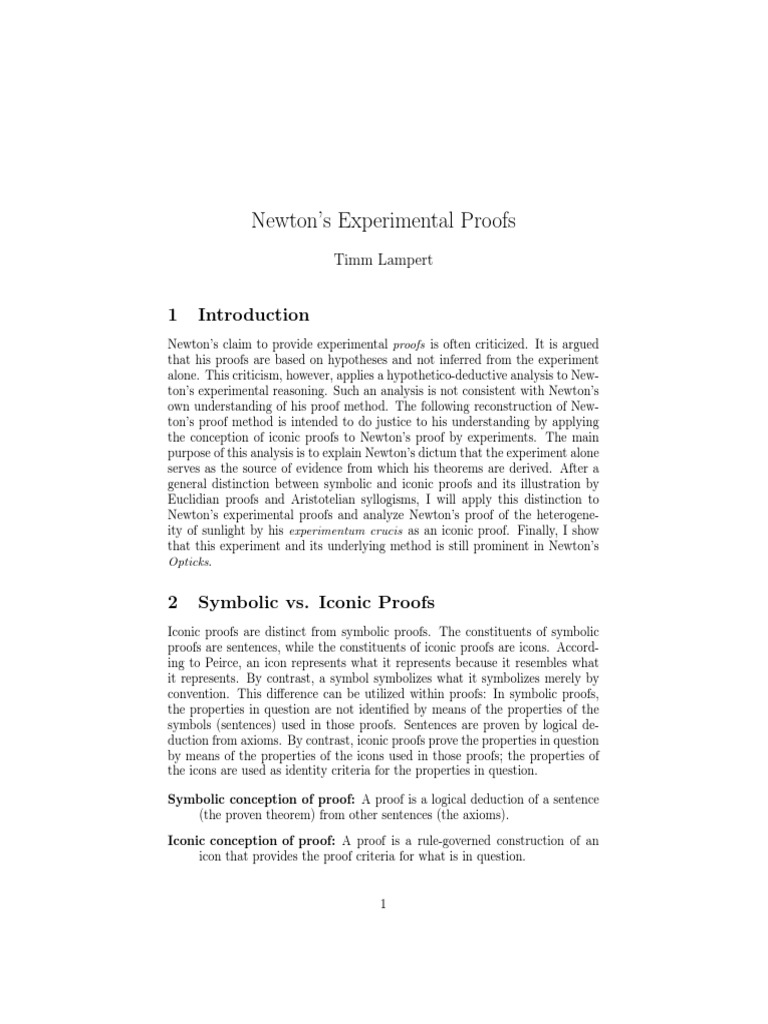 An Iconic Analysis of Newton's Experimental Proof in his Experimentum ...